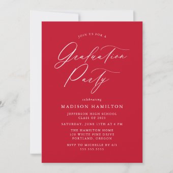 Elegant Calligraphy Red Graduation Party Invitation | Zazzle