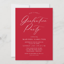 Elegant Calligraphy Red Photo Graduation Party Invitation | Zazzle
