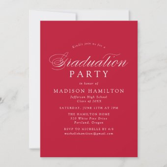 Elegant Calligraphy Red Photo Graduation Party Invitation | Zazzle