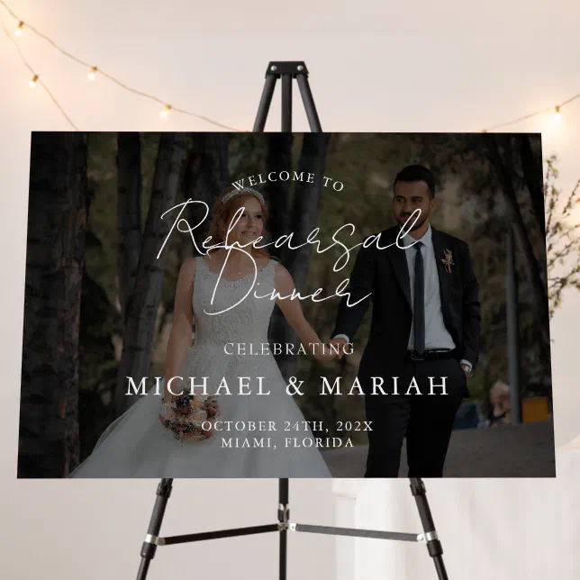Elegant Calligraphy Rehearsal Dinner Photo Foam Board | Zazzle