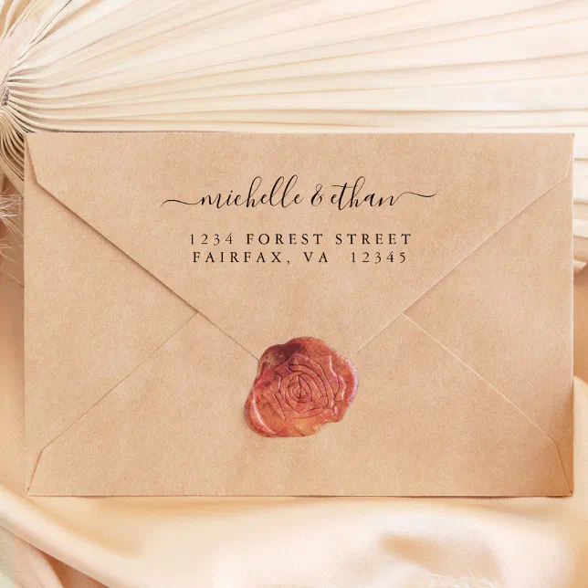 Elegant Calligraphy Return Address Rubber Stamp | Zazzle