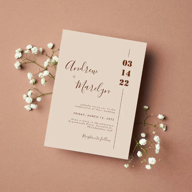Elegant Calligraphy Rustic and Cream Wedding Invitation | Zazzle