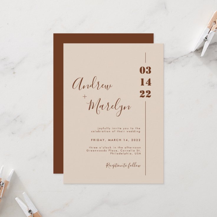Elegant Calligraphy Rustic and Cream Wedding Invitation | Zazzle