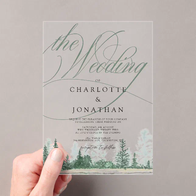 Elegant Calligraphy Rustic Forest Wedding Acrylic Invitations | Zazzle