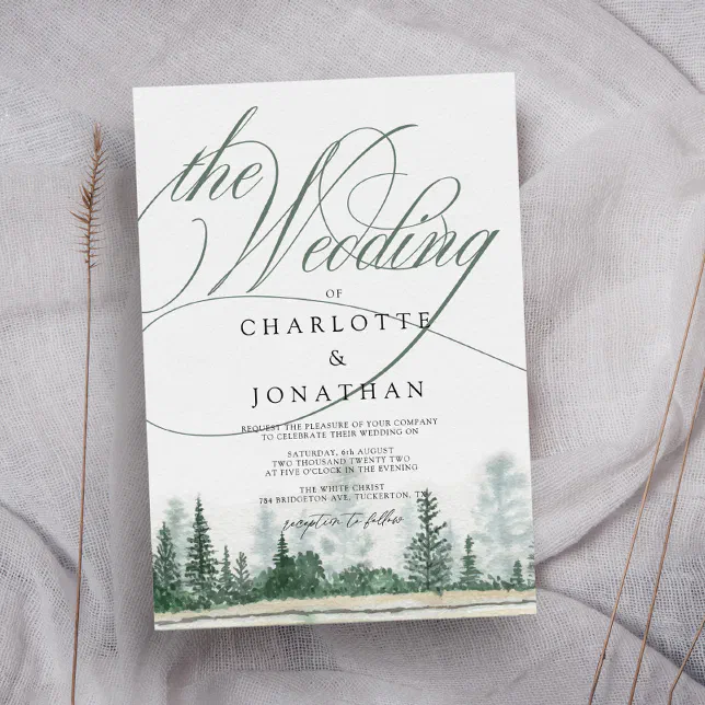 Elegant Calligraphy Rustic Mountains Wedding Invitation | Zazzle