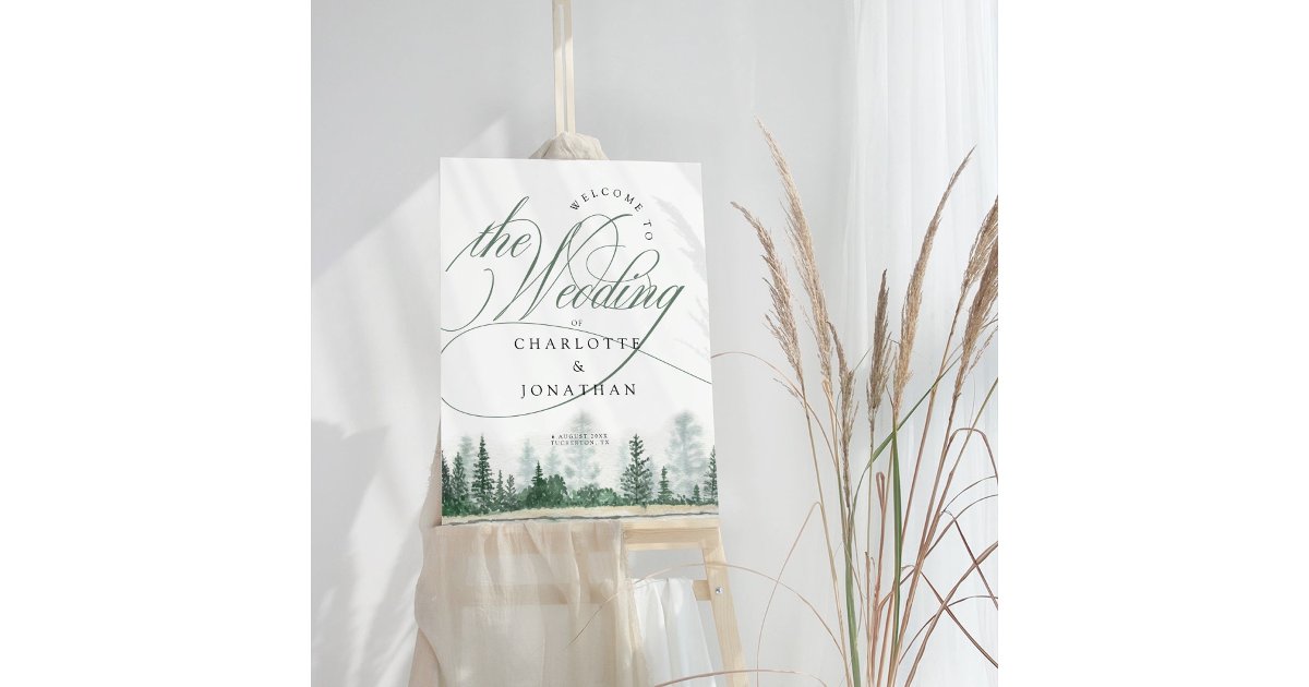 Elegant Calligraphy Rustic Mountains Wedding Sign | Zazzle