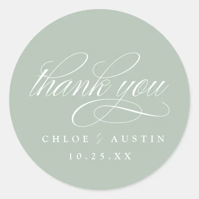 Elegant Calligraphy Sage Green Wedding Stickers | Zazzle