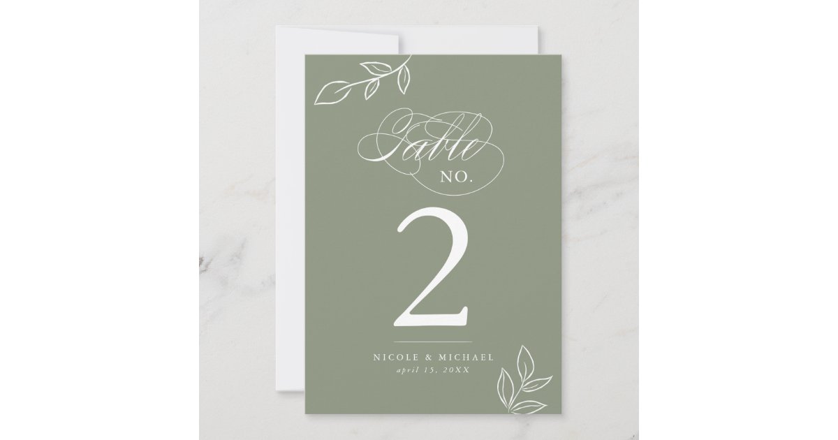 Elegant Calligraphy Sage Table Number | Zazzle