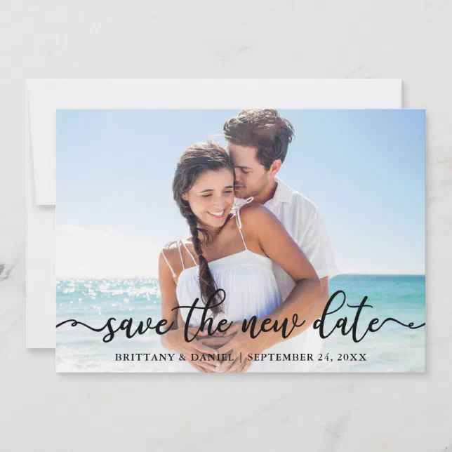 Elegant Calligraphy Save The New Date Photo Card | Zazzle