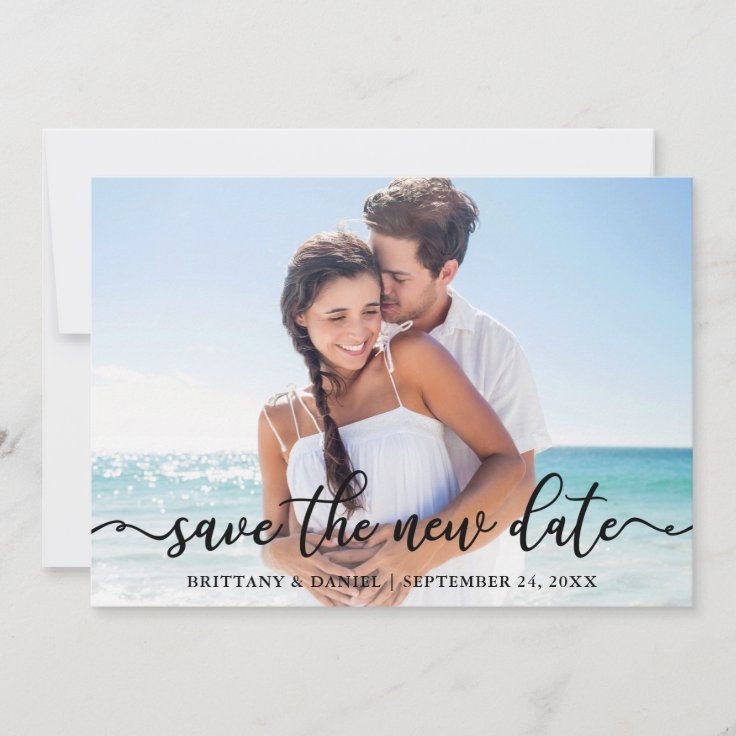 Elegant Calligraphy Save The New Date Photo Card | Zazzle