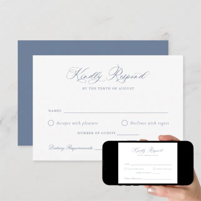 Elegant Calligraphy Script Blue Wedding RSVP Card | Zazzle