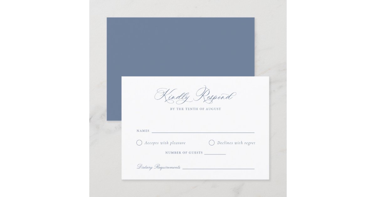 Elegant Calligraphy Script Blue Wedding RSVP Card | Zazzle
