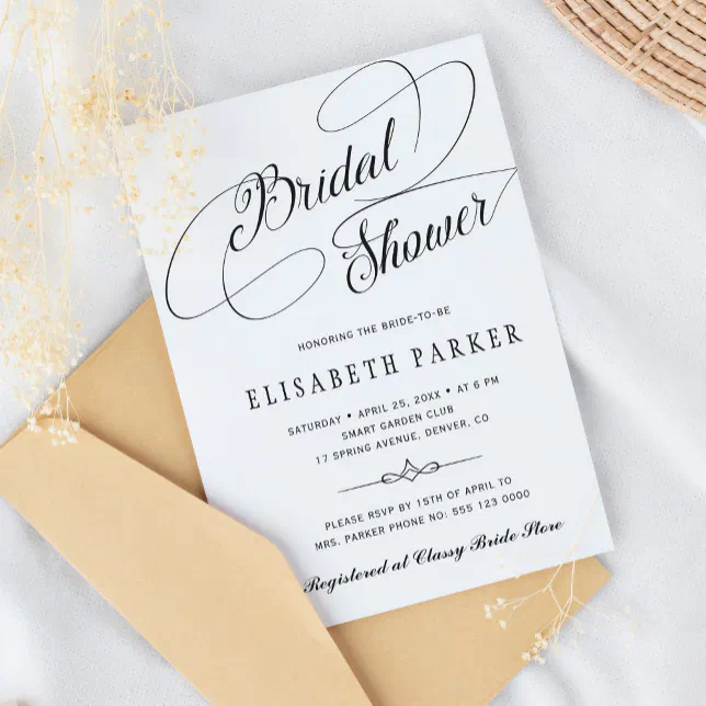 Elegant calligraphy script bridal shower invitation | Zazzle