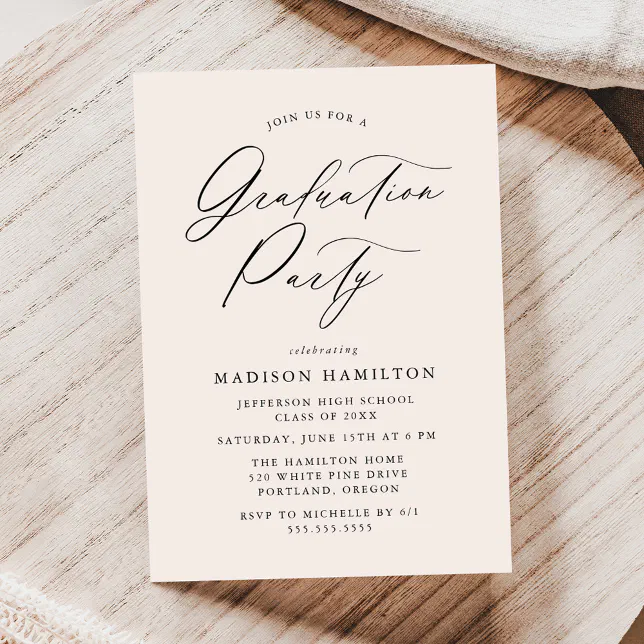 Elegant Calligraphy Script Cream Graduation Party Invitation | Zazzle