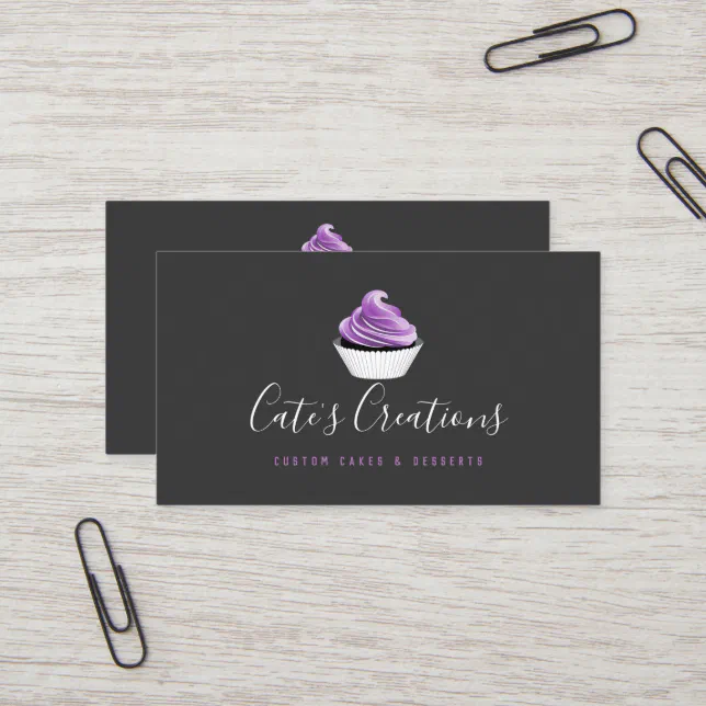 Elegant Calligraphy Script Cupcake Baker Business Card | Zazzle