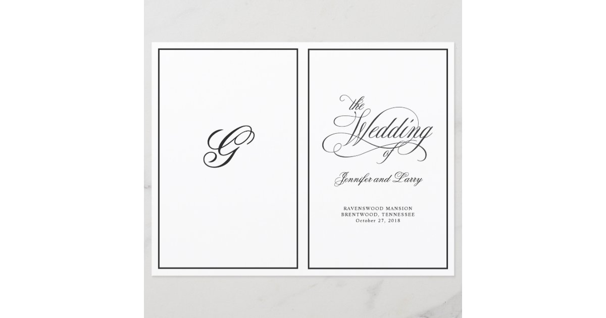 Elegant Calligraphy Script Folded Wedding Program | Zazzle