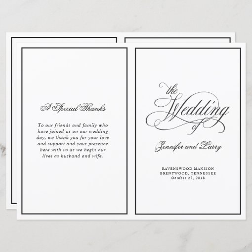 Elegant Calligraphy Script Folded Wedding Program | Zazzle