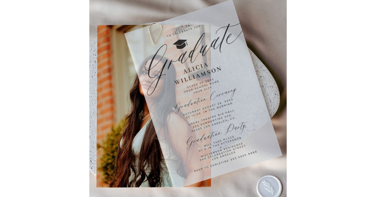 Elegant calligraphy script graduation party vellum invitations | Zazzle