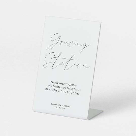 Elegant Calligraphy Script Grazing Station Wedding Pedestal Sign ...