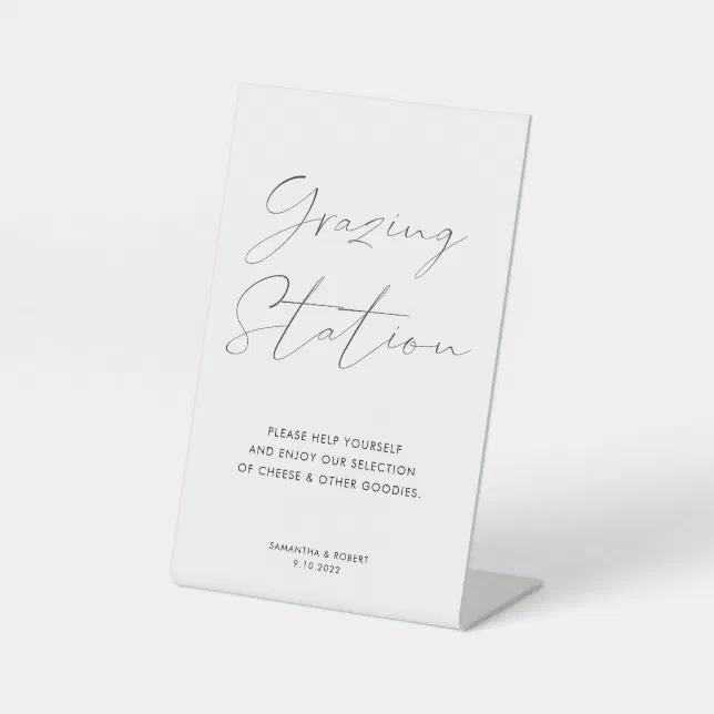 Elegant Calligraphy Script Grazing Station Wedding Pedestal Sign | Zazzle