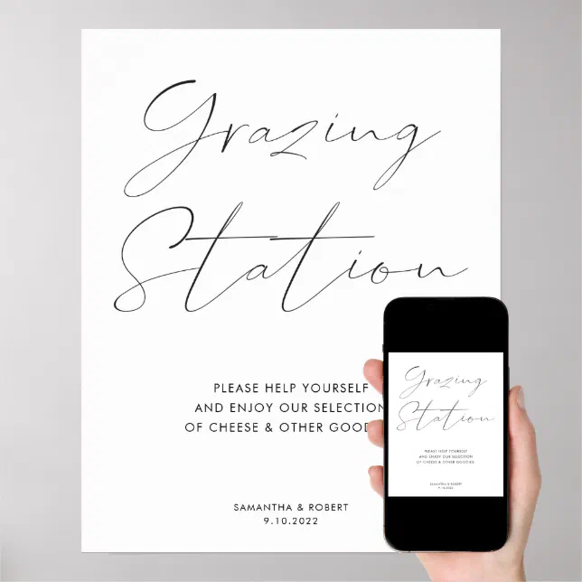 Elegant Calligraphy Script Grazing Station Wedding Poster | Zazzle