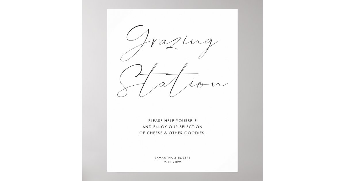 Elegant Calligraphy Script Grazing Station Wedding Poster | Zazzle