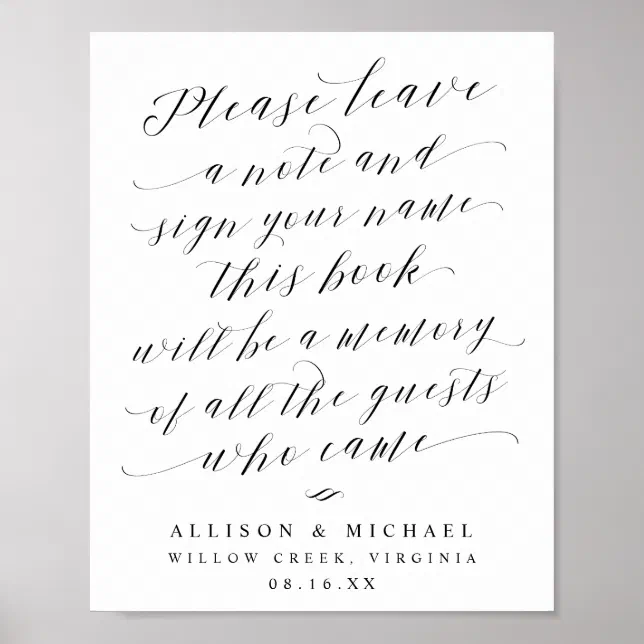 Elegant Calligraphy Script Guest Book Wedding Sign | Zazzle