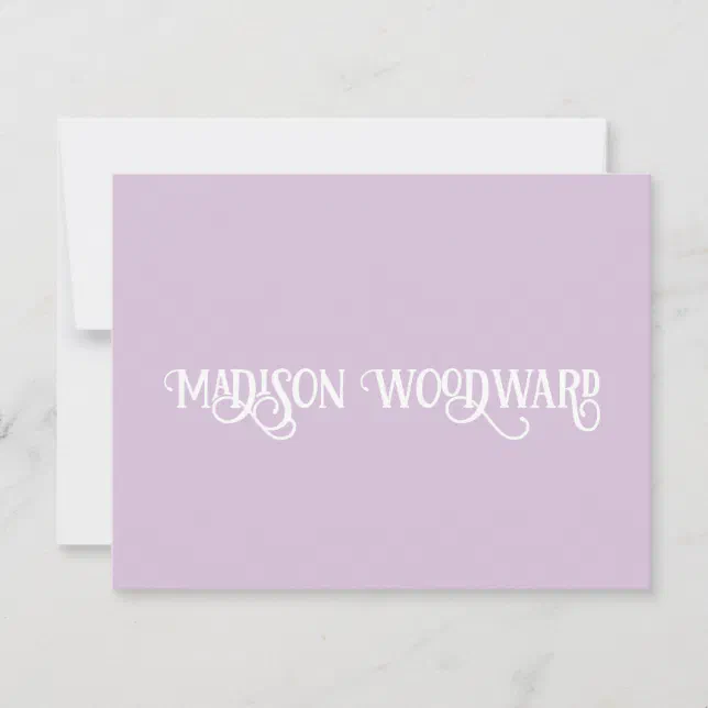 Elegant Calligraphy Script Light Lavender Note Car | Zazzle