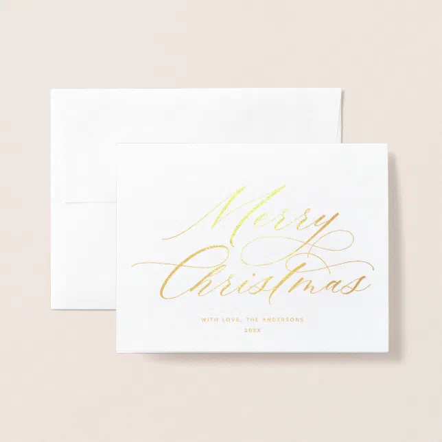 Elegant Calligraphy Script Merry Christmas Foil Card | Zazzle
