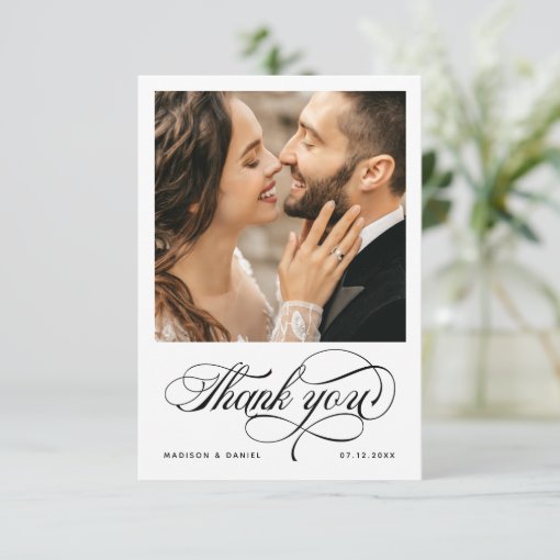 Elegant Calligraphy Script Photo Chic Wedding Thank You Card | Zazzle