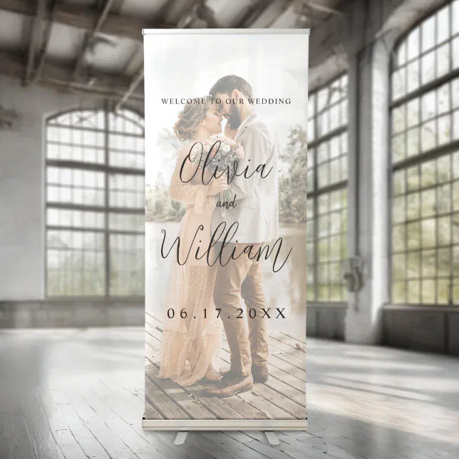 Elegant Calligraphy Script Photo Wedding Welcome Retractable Banner ...