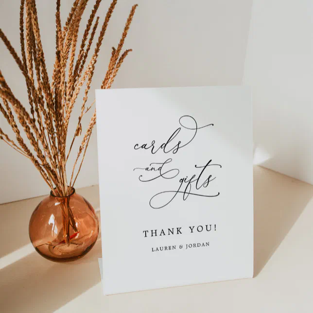Elegant Calligraphy Script Wedding Cards & Gifts Pedestal Sign | Zazzle