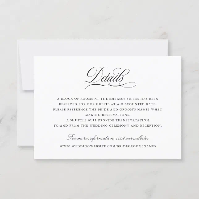 Elegant Calligraphy Script Wedding Details Insert Invitation | Zazzle