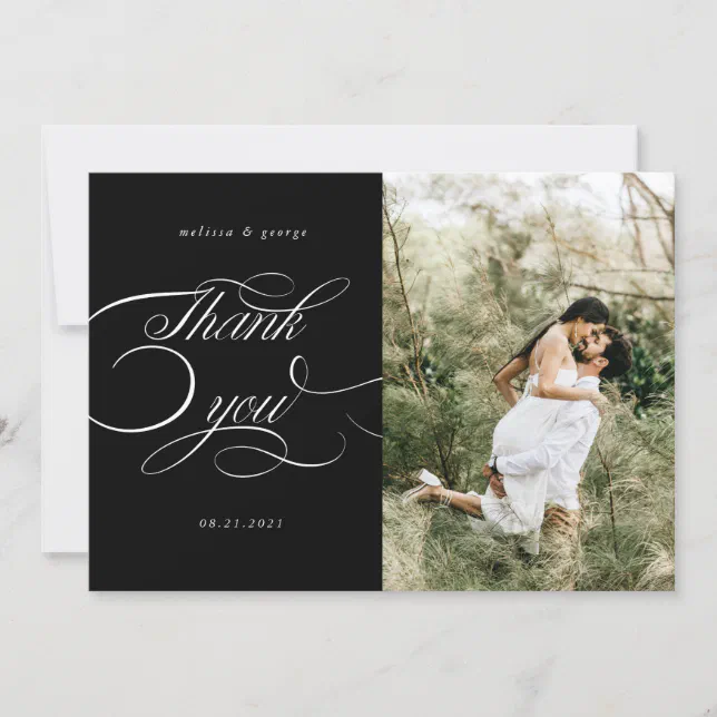 elegant calligraphy script wedding thank you card | Zazzle