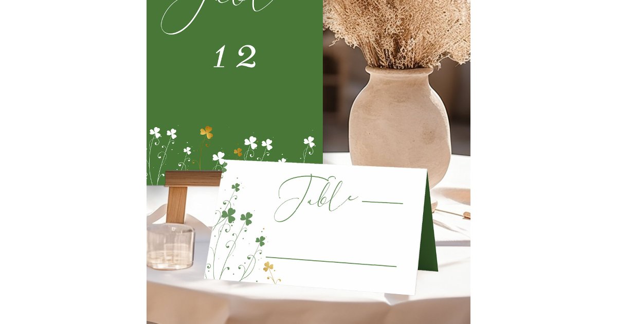 Elegant Calligraphy Shamrock Wildflower Wedding Place Card | Zazzle