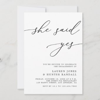 Elegant Calligraphy She Said Yes Engagement Party Invitation | Zazzle