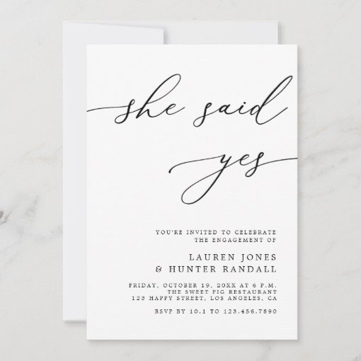 Elegant Calligraphy She Said Yes Engagement Party Invitation | Zazzle