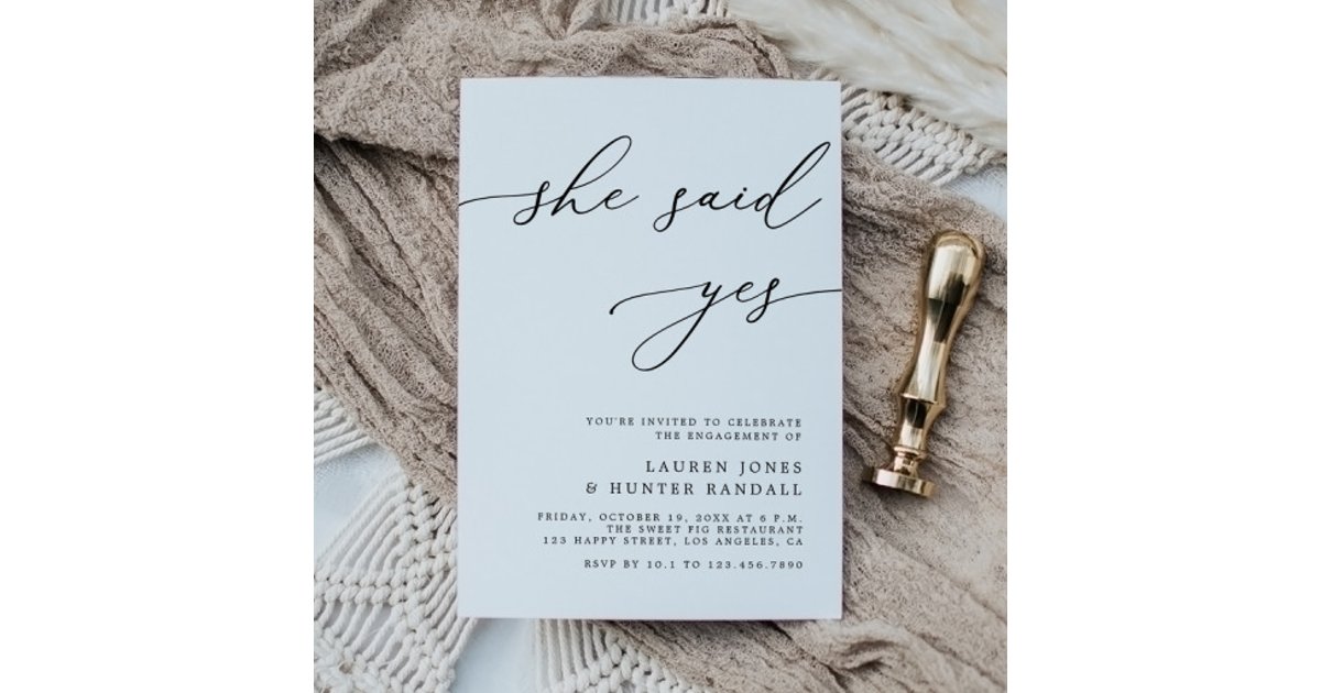 Elegant Calligraphy She Said Yes Engagement Party Invitation | Zazzle