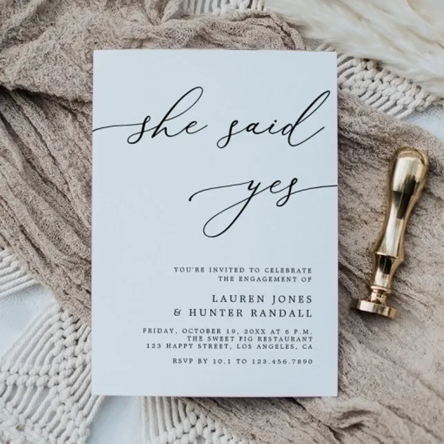 Elegant Calligraphy She Said Yes Engagement Party Invitation | Zazzle