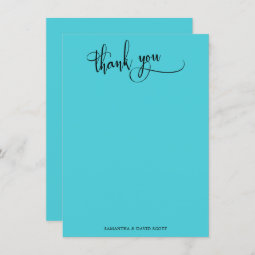 Elegant Calligraphy Simple Turquoise Thank You | Zazzle