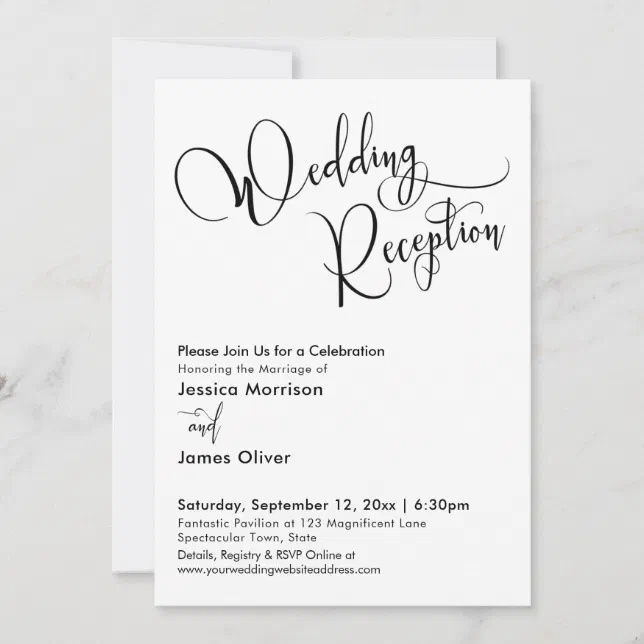 Elegant Calligraphy Simple Wedding Reception Invitation | Zazzle