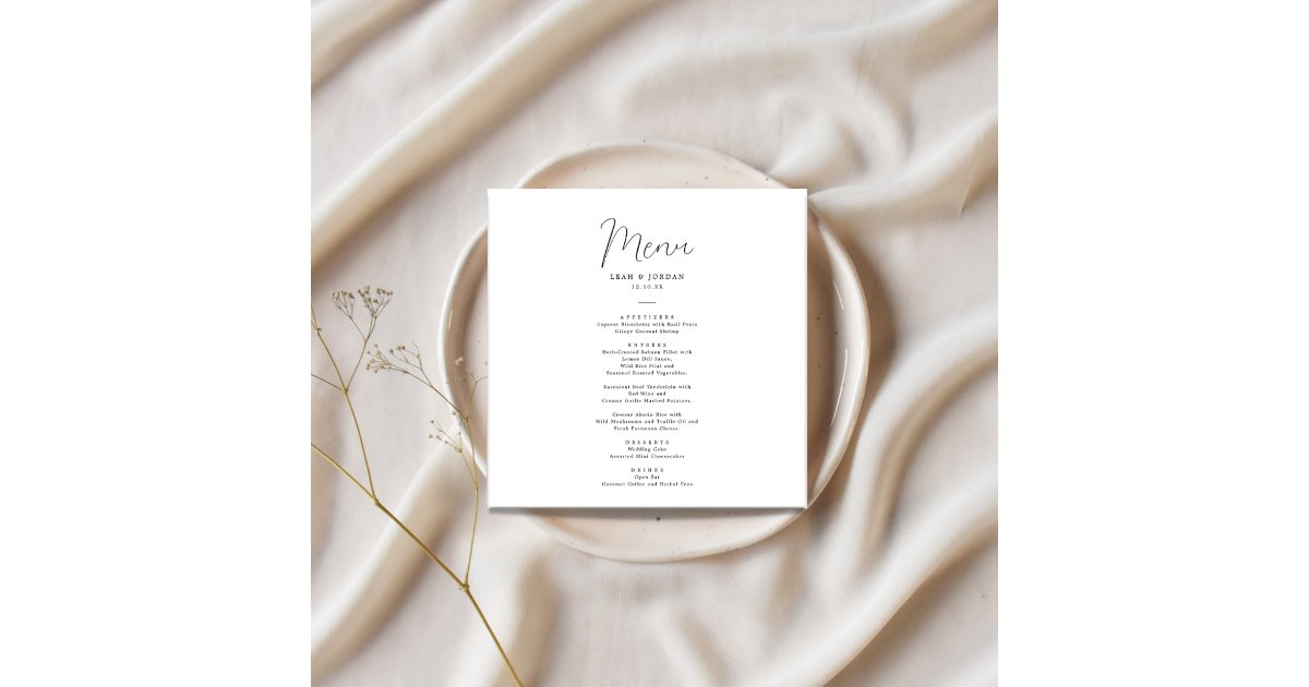 Elegant Calligraphy Square Wedding Menu | Zazzle