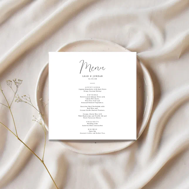 Elegant Calligraphy Square Wedding Menu | Zazzle