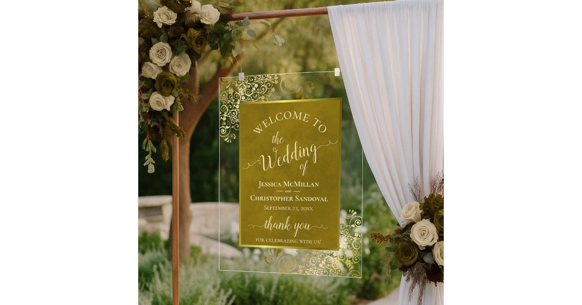 Elegant Calligraphy Stylish Gold Wedding Welcome Acrylic Sign | Zazzle