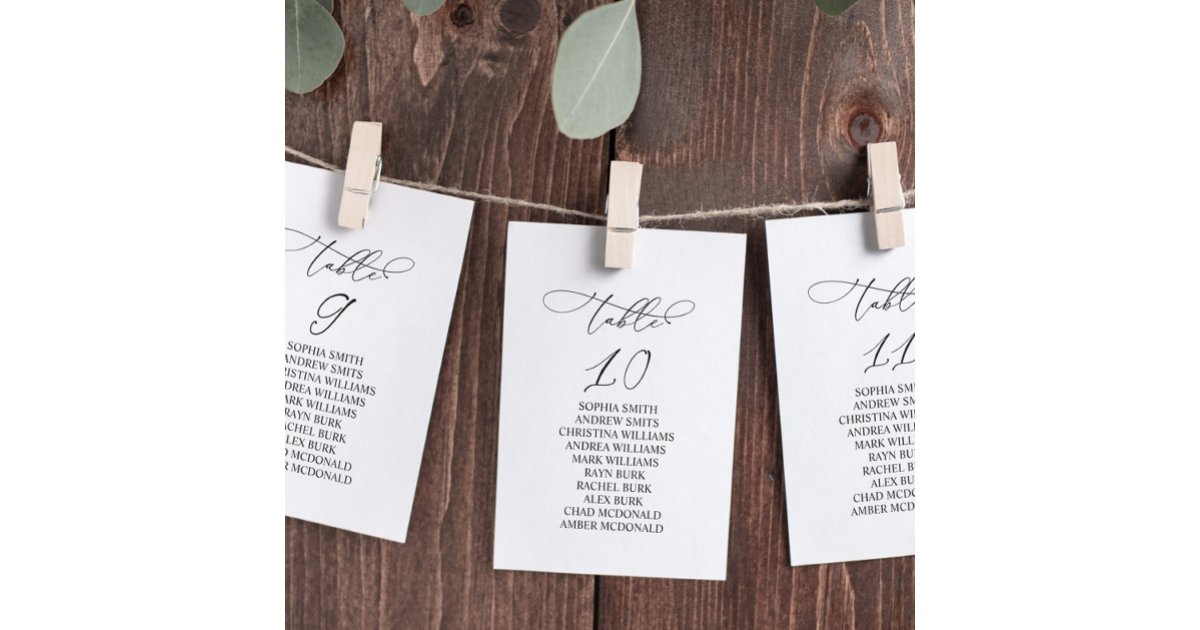 Elegant Calligraphy Table Number 10 Seating Chart | Zazzle