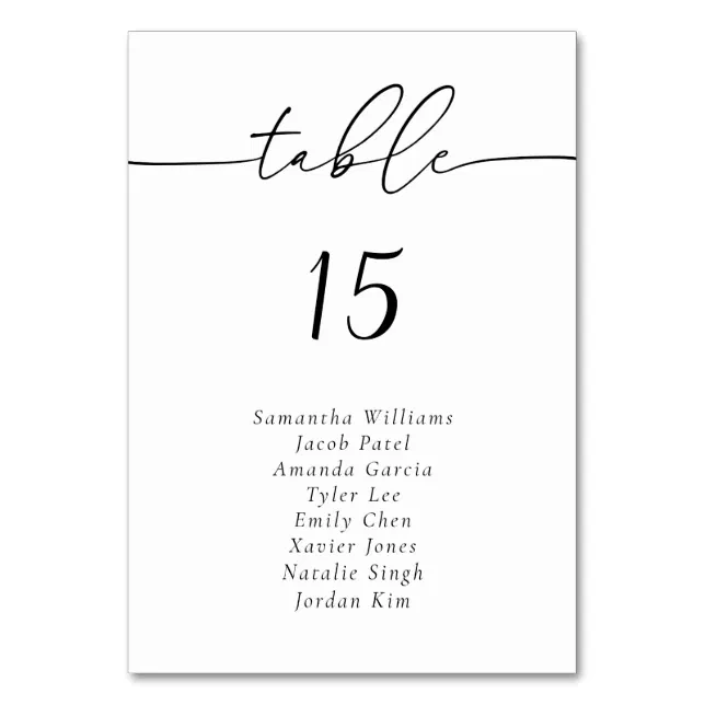Elegant Calligraphy Table Number Guest Names | Zazzle