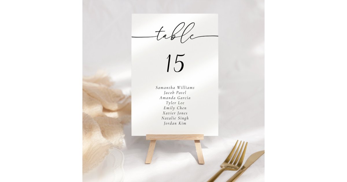 Elegant Calligraphy Table Number Guest Names | Zazzle