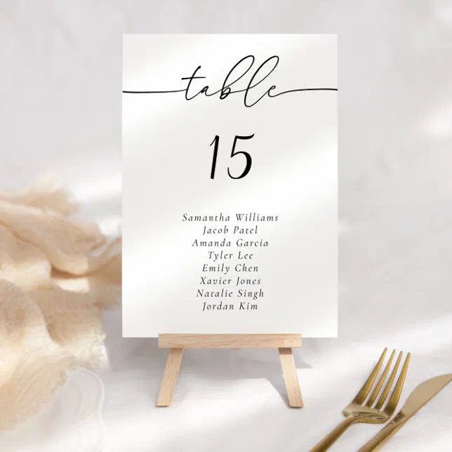 Elegant Calligraphy Table Number Guest Names | Zazzle
