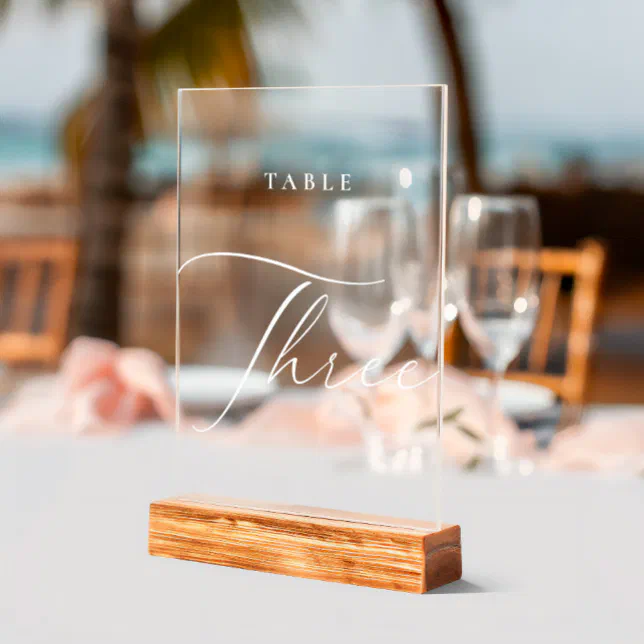 Elegant Calligraphy Table Number Three Acrylic Sign | Zazzle