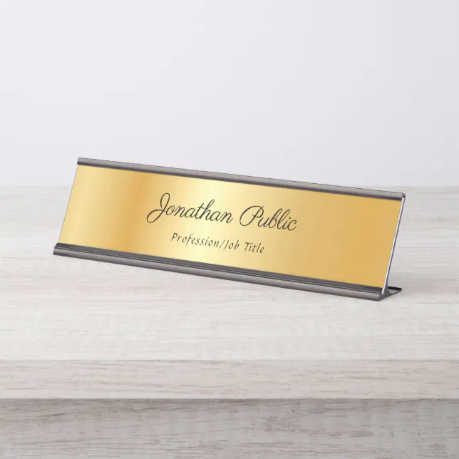 Elegant Calligraphy Text Name Gold Modern Template Desk Name Plate | Zazzle